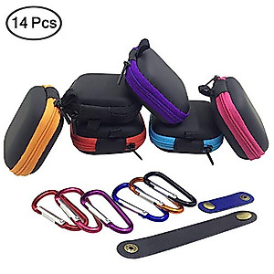 6 Pcs Square Portable Earbuds Case with Carabiners & 2 Headphone Cable Clip, SENHAI Mini Hard EVA Carrying Case Storage Bag for Earphone Earbuds Bluetooth Headset U Disk - 6 Colors