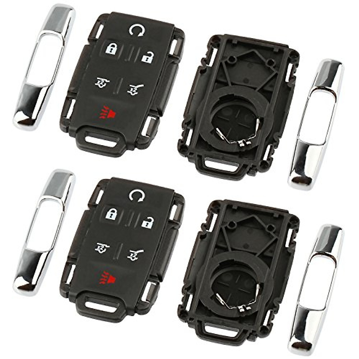 Chrome Key Fob Keyless Entry Remote Shell Case & Pad fits Chevy Tahoe Suburban / GMC Yukon 2014 2015 2016 2017 (M3N-32337100 6-btn), Set of 2
