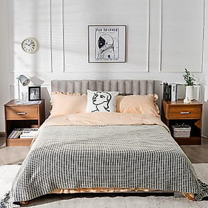 Giantex Walnut Nightstand Set of 2, Farmhouse Bedside Table with Drawer and Open Storage Cabinet, Wood Night Stand, 2-Tier Sofa Side Table for Bedroom Office, Walnut