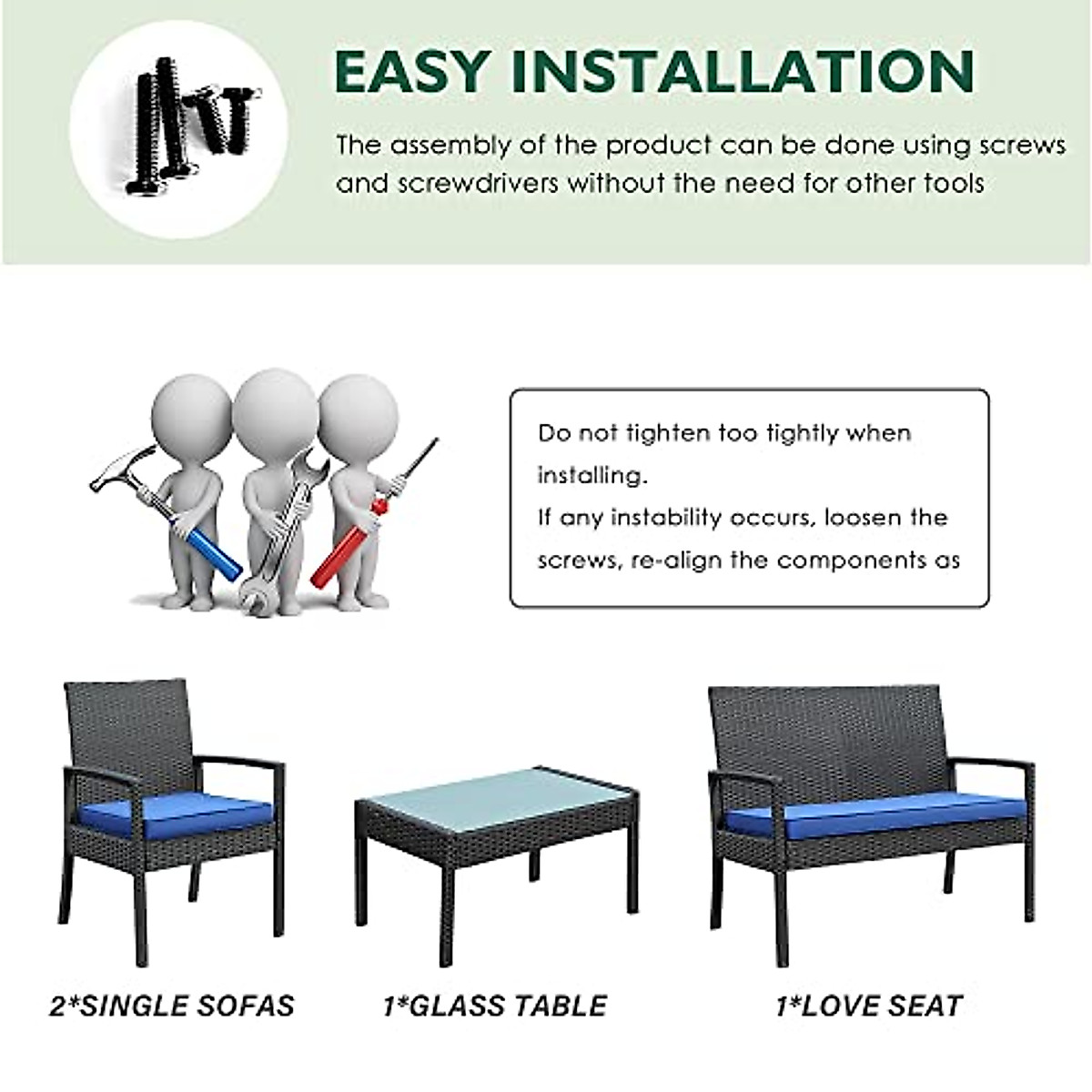 OLYMSOLD Patio Conversation Sets, 4 Piece Patio Furniture Set, Rattan Patio Furniture Sets, Outdoor Conversation Sets, Wicker Patio Furniture Set, Balcony Furniture Set