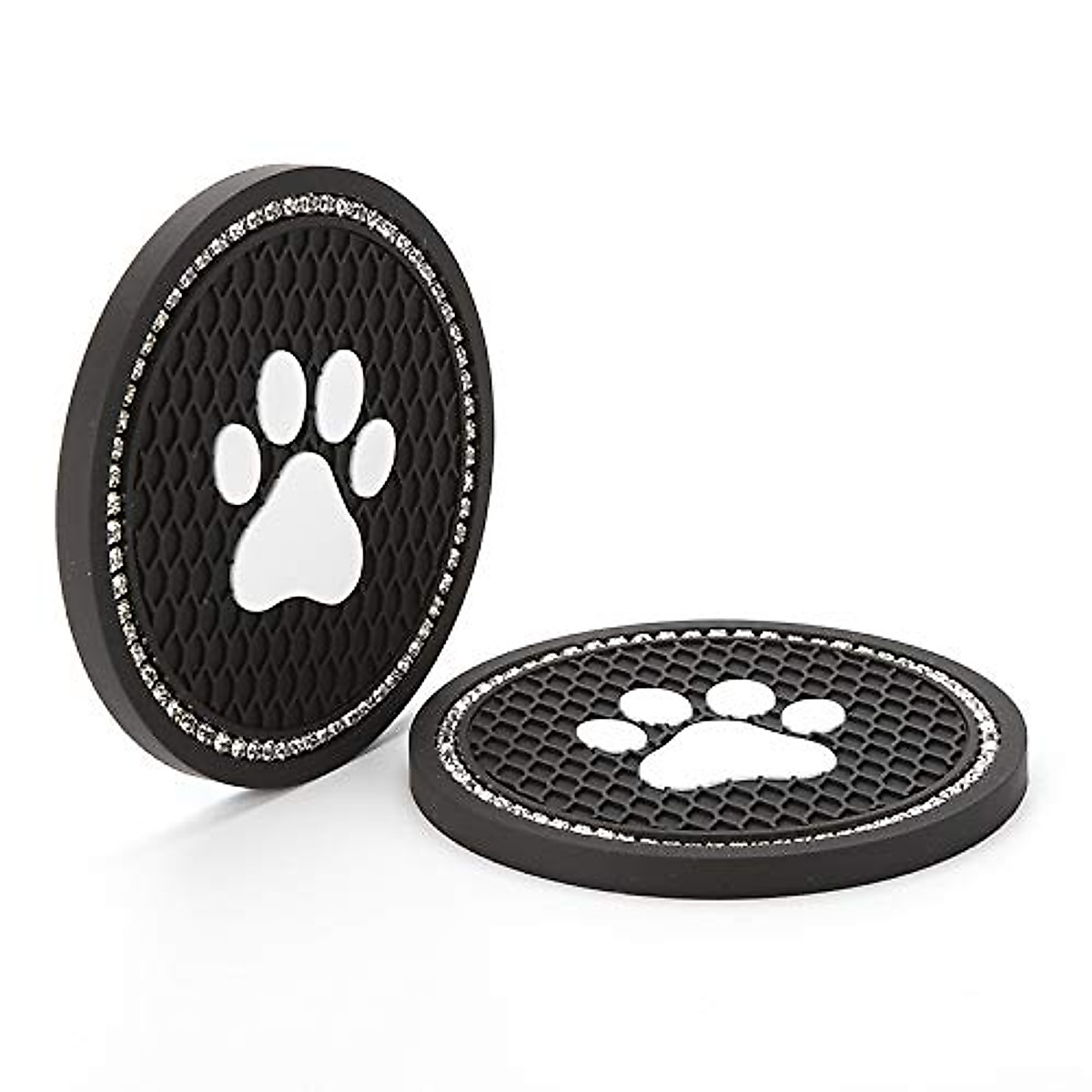 JIMAT Bling 2 Pack PAW Car Coasters for Cup Holders in Holder Set Accesories Crystal Vehicle Interior Accessories Mats Women Lady Girl 2.75in Diameter (Black) (JM-8698)