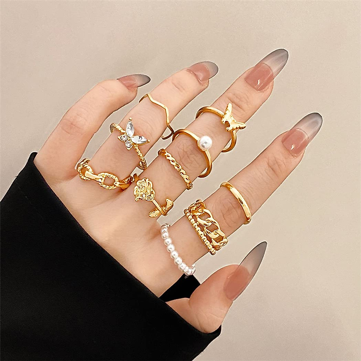 JILIYUPA 14K Gold Plate Rings for Women Pack Thin Stacking Gold Ring CZ Heart Rings Simple Cute Dainty Trendy Gold Rings for Women (Gold 50pcs)