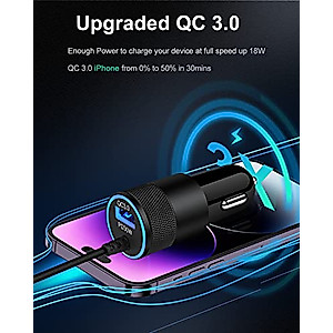 48W USB C Car Charger Fast Charging, 2Port Cigarette Lighter Adapter with 3FT Type C Phone Charger Cable for Samsung Galaxy S23 S22 S21 S20 A03s A13 Z Flip 4, Pixel 7 Pro 6a, iPhone 14 Plus, Moto