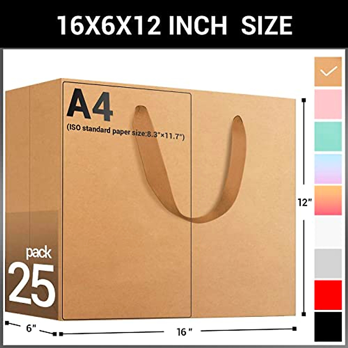 EUSOAR Extra Large Kraft Gift Bags,16"x6"x12" 25 pack Brown Paper Handle Craft Shopping Bags in Bulk, for Retail, Restaurant, Business, Party Favor, Grocery, Boutique, Birthday, Wedding, Baby Shower