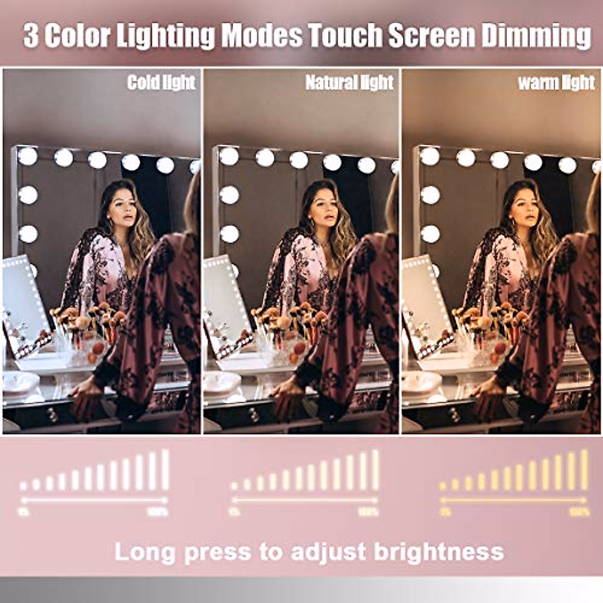 Bobening Vanity Mirror with Bluetooth and 18 LED Lights Hollywood Makeup Mirror with 3 Light Modes 31.5"X22.8" Tabletop/Hanging Bluetooth Vanity Mirror with Touch Screen & USB Charging Port