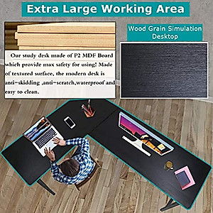 Computer Desk Modern L Shaped Desk, L Corner Desk Gaming Desk PC Laptop Study Wood Table Workstation,Home Office Save Space Study Writing Table with CPU Stand and 15mm MDF,66 Inch,Wood & Metal (Black)