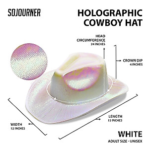 SoJourner Bags Neon Sparkly Glitter Space Cowboy Hat - Fun Metallic Silver Holographic Halloween Party Disco Cowgirl Hat for Birthday & Bachelorette