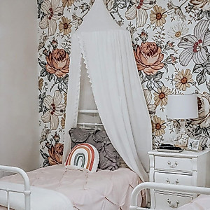 LOAOL Kids Bed Canopy with Lace Sheer Chiffon Hanging Canopy Net for Baby Crib Nook Castle Game Tent Nursery Play Room Decor (White)