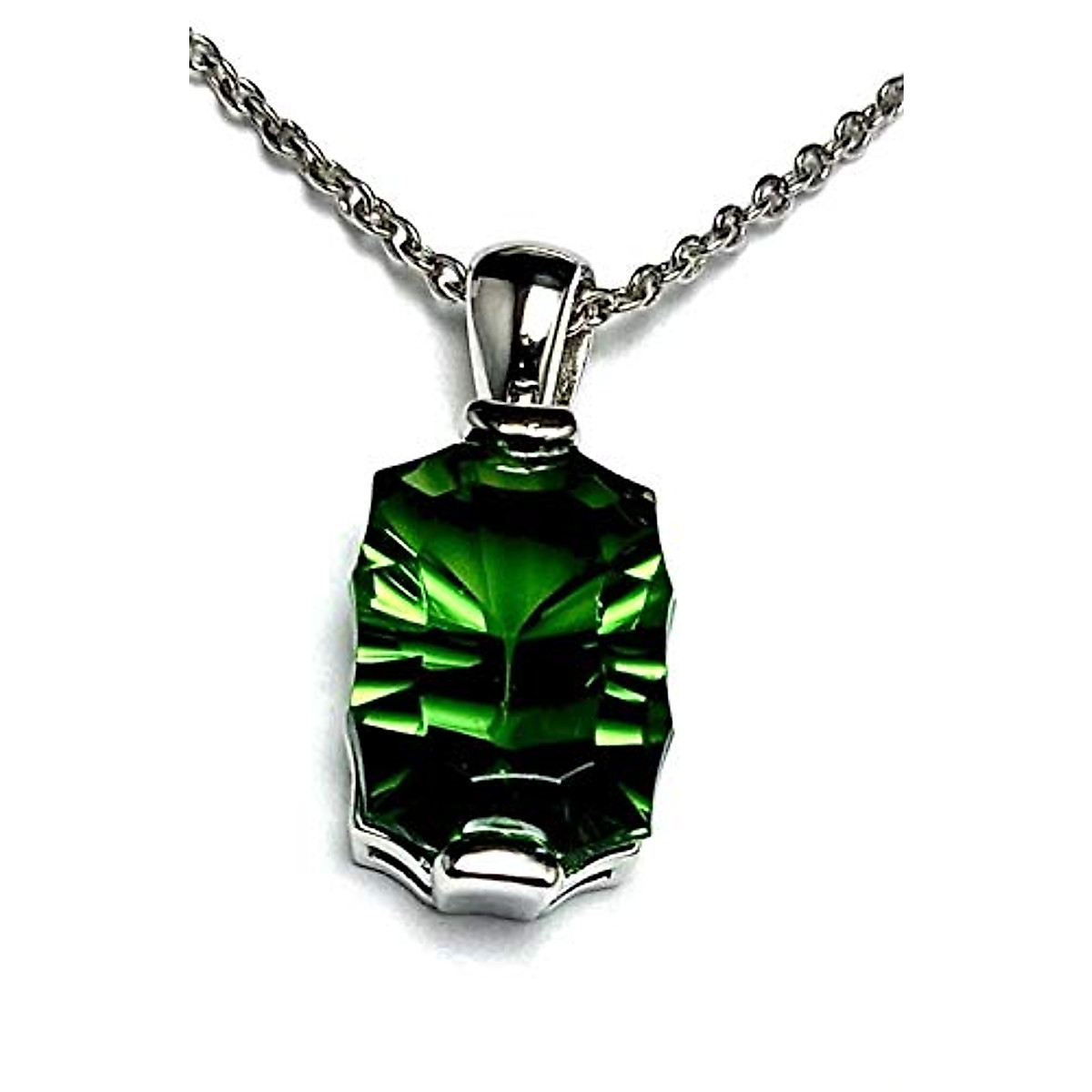 P4551 Fancy Cut 10x8mm Mt. St. Helen Green Helenite Sterling Silver Pendant