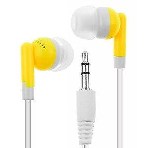 LowCostEarbuds Bulk Pack of 25 Yellow/White Earbuds/Headphones - Individually Wrapped