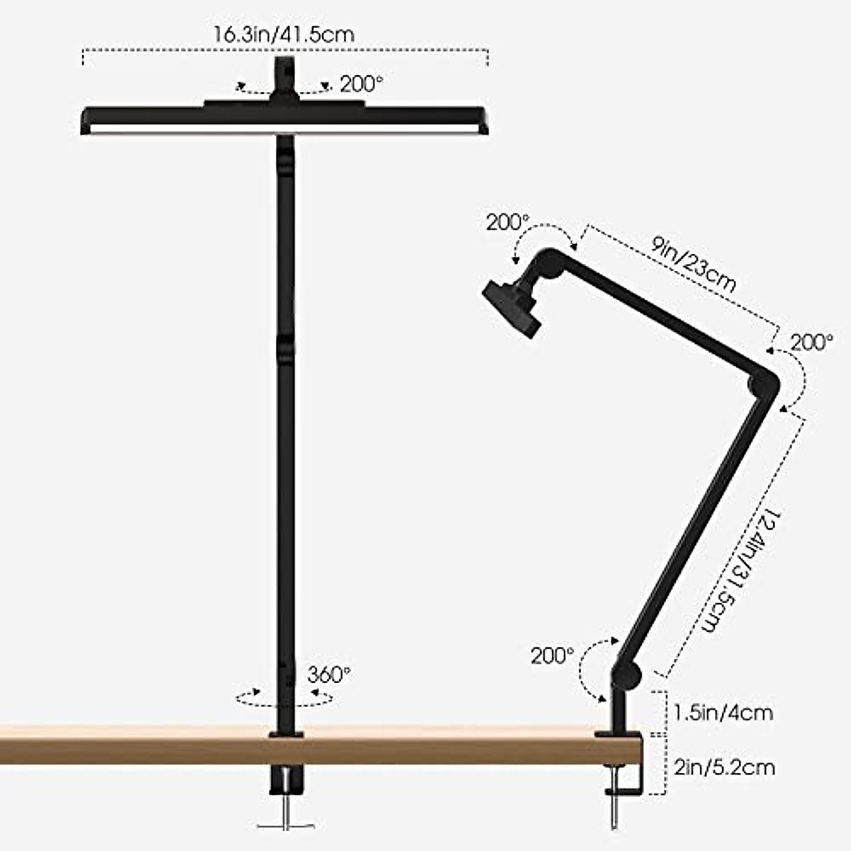 MediAcous LED Desk Lamp, Metal Polarized Architect Clip Light with Gesture Sensing Switch, Eye-Caring Dimmable Swing Arm Desk Lamp with Clamp for Home Office, 4 Color Modes & Brightness Levels