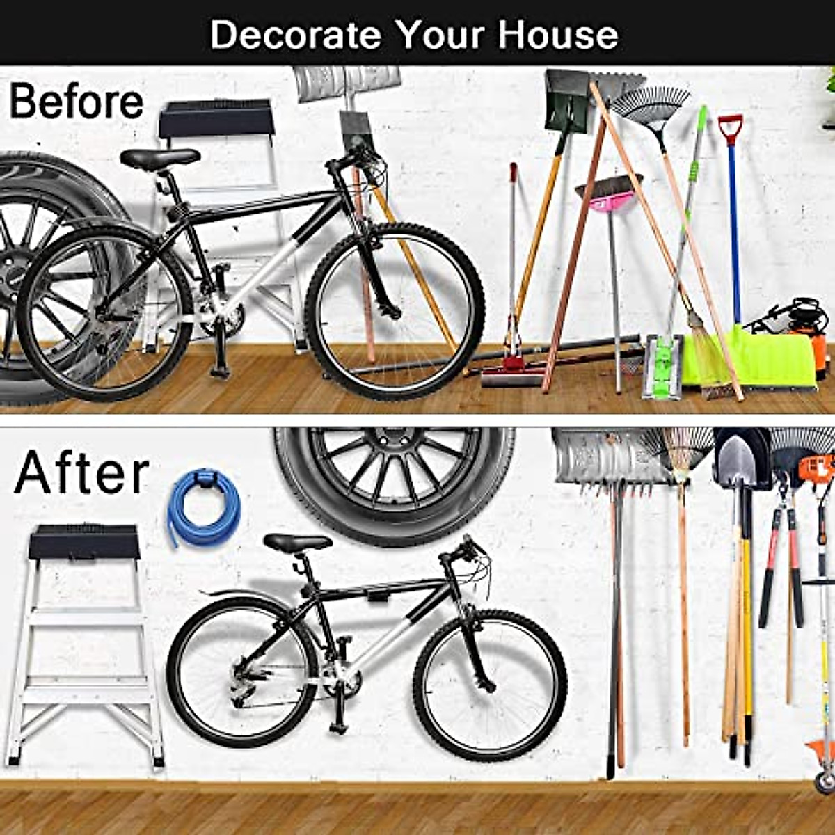 Magacyo Garage Organizer Wall Mount Tool Organizer, Heavy Duty Shed Organizer, All Metal Garden Tool Rack Tool Hangers for Garage Wall, Garage Tool Organizer for Rake, Broom and Yard Tools, 2 Pack