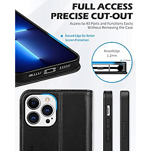 SHIELDON Case for iPhone 13 Pro Max 5G, Genuine Leather Wallet Case Magnetic Folio Shockproof Cover Kickstand RFID Credit Card Holder Compatible with iPhone 13 Pro Max 5G (6.7" 2021 Release) - Black