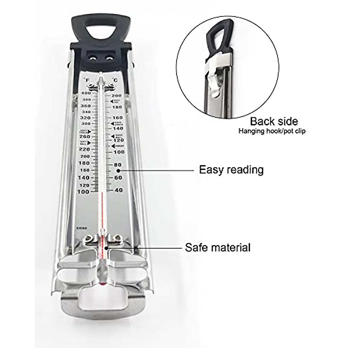 Candy Thermometer with Pot Clip & Hanging Ring Handle Stainless Steel Cooking Thermometer Food Thermometer Deep Fry Thermometer Classic Candy Thermometer