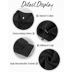 Flygo Womens Half Zip Sweatshirts Stand Collar Activewear Running Workout Pullover Tops(Black-S)