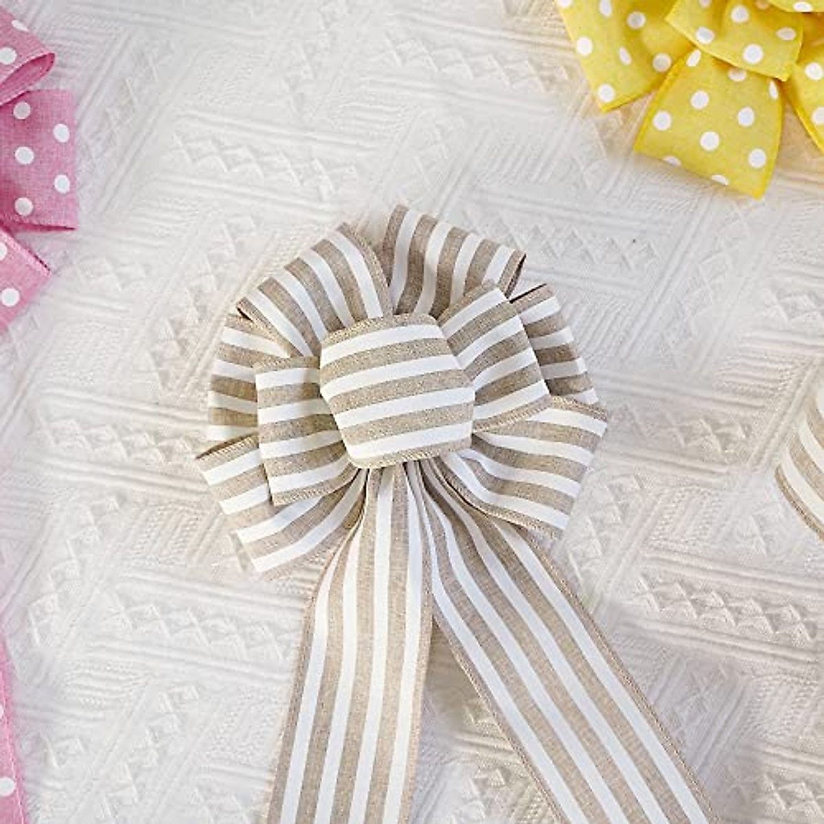 HUIHUANG Striped Burlap Ribbon Wired Grey White Stripe Rustic Wired Edge Ribbon 2.5 Inch X 10 Yards Grey Stripe Ribbon for Wreaths Crafts Gift Wrapping Decoration Basket Bows Holiday Home Decoration