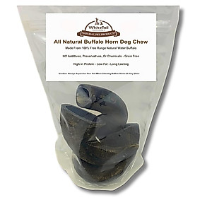 WhiteTail Naturals - Water Buffalo Horns for Dogs (Medium 3 Pack) All-Natural Dog Bone - Long Lasting Chew Bone for Aggressive Chewers and Teething Puppies