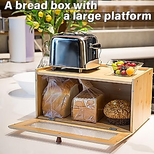 ETMI Bamboo Bread Box for Kitchen Countertop-Large breadbox Wooden Clear Bread Box with Window Bread Holder