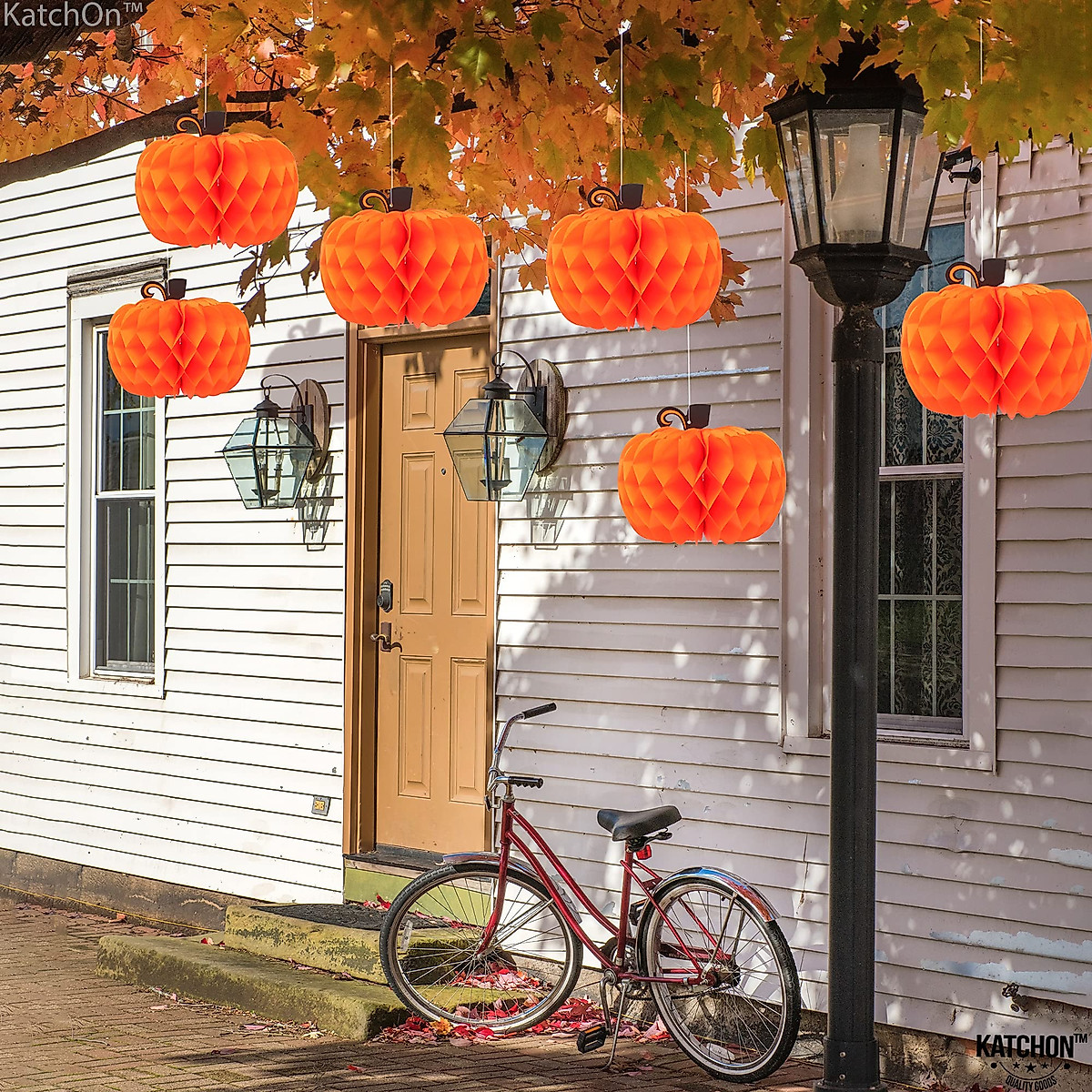 KatchOn, Pumpkin Table Centerpieces - Big 10 Inch, Pack of 6 | Honeycomb Paper Pumpkins for Thanksgiving Decorations for Table | Paper Pumpkins Party Decorations | Thanksgiving Decorations Indoor