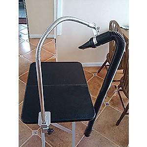 SudaTek Heavy Duty Dog Pet Grooming Table Hair Dryer Stand Hose Tube Holder Hands-Free Stainless Steel Groomers Adjustable Third Arm with Clamp