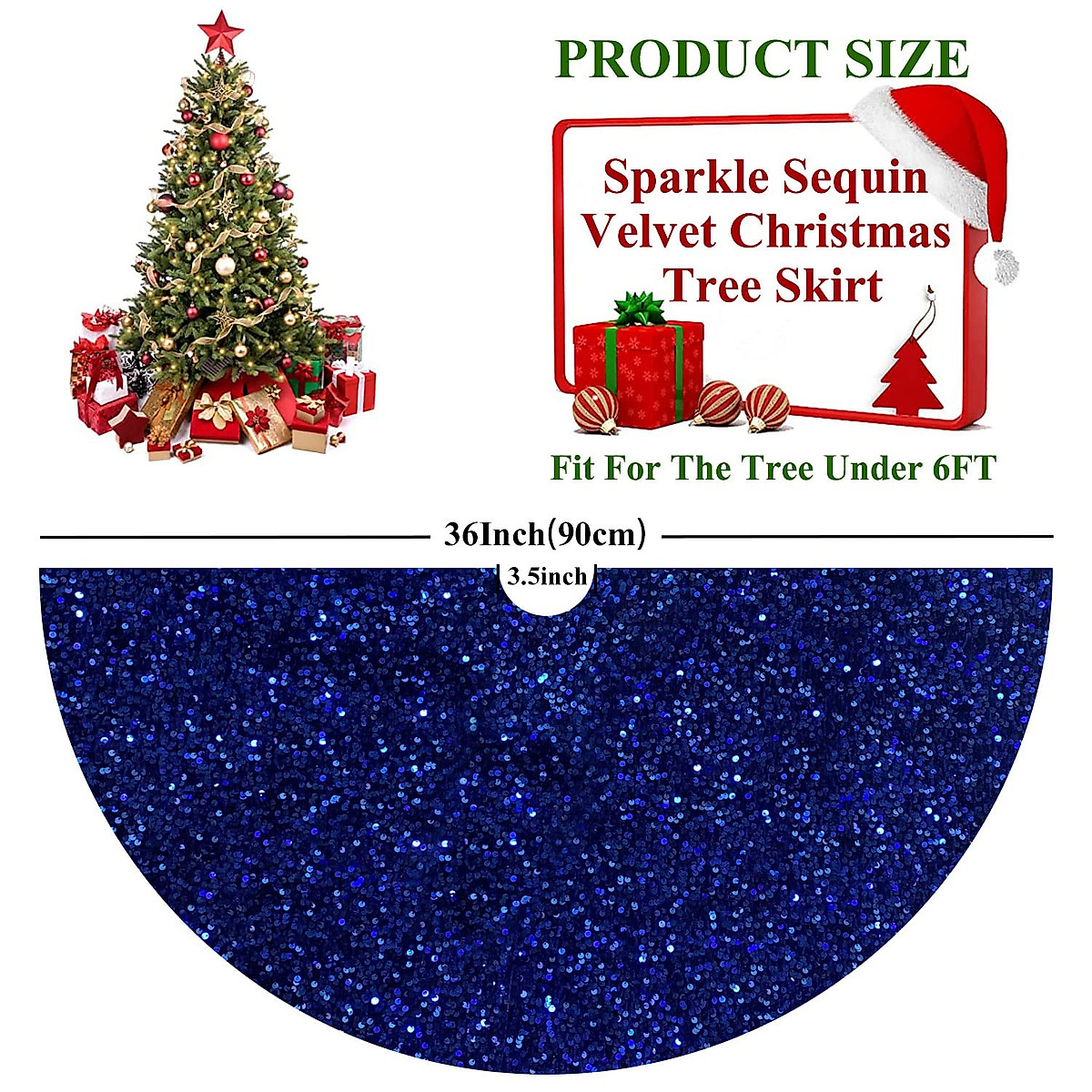 FUHSY Royal Blue 36 Inches Sequin Christmas Tree Skirt Velvet Glitter Personalized Tree Skirts Blue Tree Skirt Sparkle Christmas Skirt Tree for Halloween 6FT Christmas Tree Decorations Ornaments
