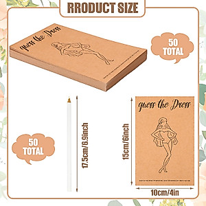Tenceur 50 Sets Guess the Dress Bridal Shower Games Include 50 Guess the Dress Card Bridal Shower Game Wedding Shower Games and 50 White Sketching Pencils for Bridal Shower Wedding Party Favors