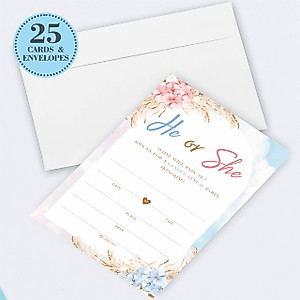 JCVUK Set of 25 Baby Shower Invitations with Envelopes, BOHO Diaper Raffle Tickets and Baby Shower Book Request Cards, Pampas Grass Bohemian Theme Gender Reveal Party For Boys or Girls(YQKTZ-A01)