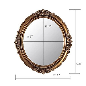 Funerom Vintage 11.6 x 9 inch Decorative Wall Mirror Gold Shield Shape 12.8 x 14.3 inch Wall Mirror Oval Antique Gold