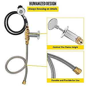 VEVOR Fire Pit Installation Kit, 90K BTU Max Propane Fire Pit Hose Kit, CSA Certified Propane Connection Kit, Gas Mixer Regulator with Stainless Steel Hose & Chrome Key Valve for Propane Connection