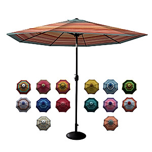 BannerBuzz 8.58ft Patio Umbrella Outdoor Market Table with Push Button Tilt/Crank & 8 Sturdy Ribs Large Outdoor Octagonal Sun Umbrella for Garden Lawn Deck Backyard Pool (Topper + Hardware, Grey Orange Stripes)