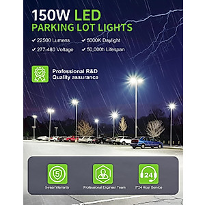9 Pack 480V 150W LED Parking Lot Light,UL DLC Listed Commercial 22500LM LED Shoebox Pole Lights Slip Fit Mount Flood Lights 5000K IP65 Outdoor Area Sport Court Street Road Lighting AC 277-480V
