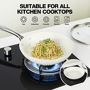 HLAFRG 12 Inch Nonstick Frying Pan with Lid, White Marble Skillet Stone-Derived Coating, APEO & PFOA Free, With Heat-Resistant Handle, Oven Safe and Induction Compatible