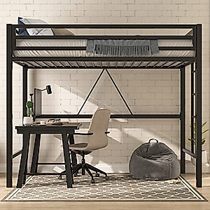 IMUsee Loft Bed Frame for Juniors&Adults, Metal Loft Bed Twin Size with Safety Guardrail&Removable Ladder, Space-Saving, Noise Free, Matte Black