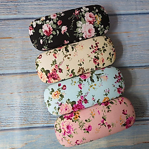DODOGA 4 Pieces Spectacle Case Portable Hard Shell Eyeglasses Case Floral Flower Fabric Covered Clam Shell Style Eyeglass Case Spectacles Box Eyewear Protector Box for Kids, Women, Girls