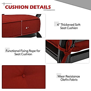 Giantex Patio Loveseat with Coffee Table Outdoor Bench with Cushion and Metal Frame, Loveseat Porch Furniture Set Sofa for Garden, Yard, Patio or Poolside (Deep Red & Black)