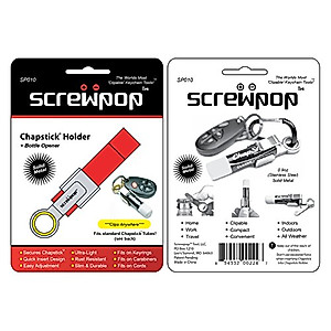 Screwpop Chapstick Holder Keychain and Carabiner Attachment Compact Pocket Multi-Tool with Bottle Opener Stainless Steel Construction