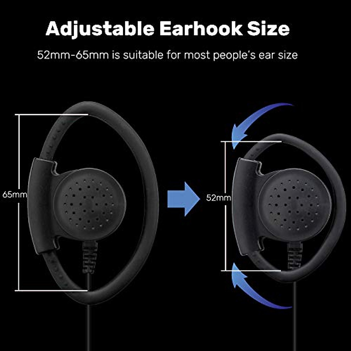 Retevis RT22 Adjustable Soft Earhook Walkie Talkie Earpiece with Mic, Compatible RT22 RT21 RT68 RT22S H-777S RB39 Baofeng UV-5R pxton Walkie-Talkie, 2 Pin 2 Way Radio Earpiece(2 Pack)