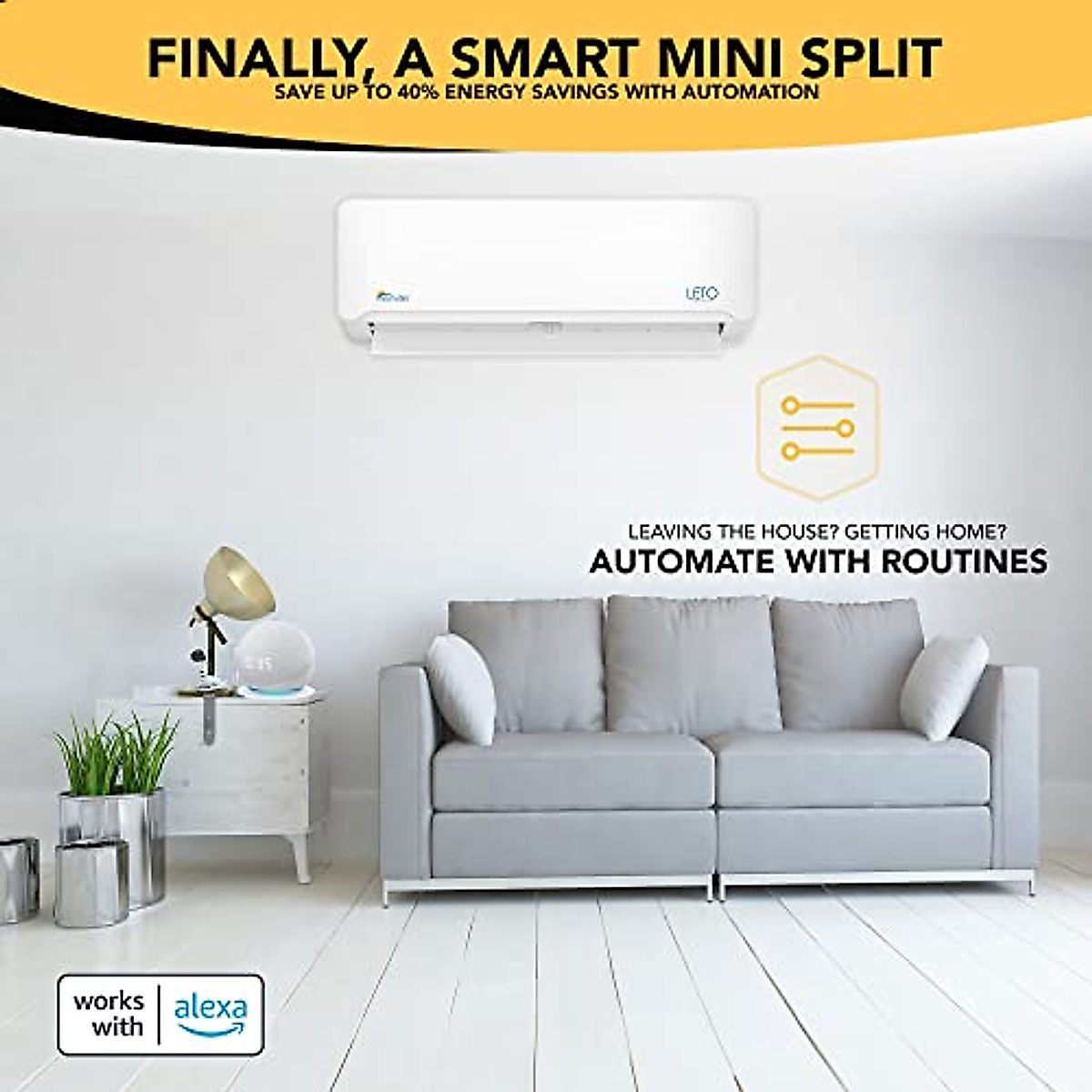 Senville LETO Series Mini Split Air Conditioner Heat Pump, 24000 BTU 208/230V, Works with Alexa, White