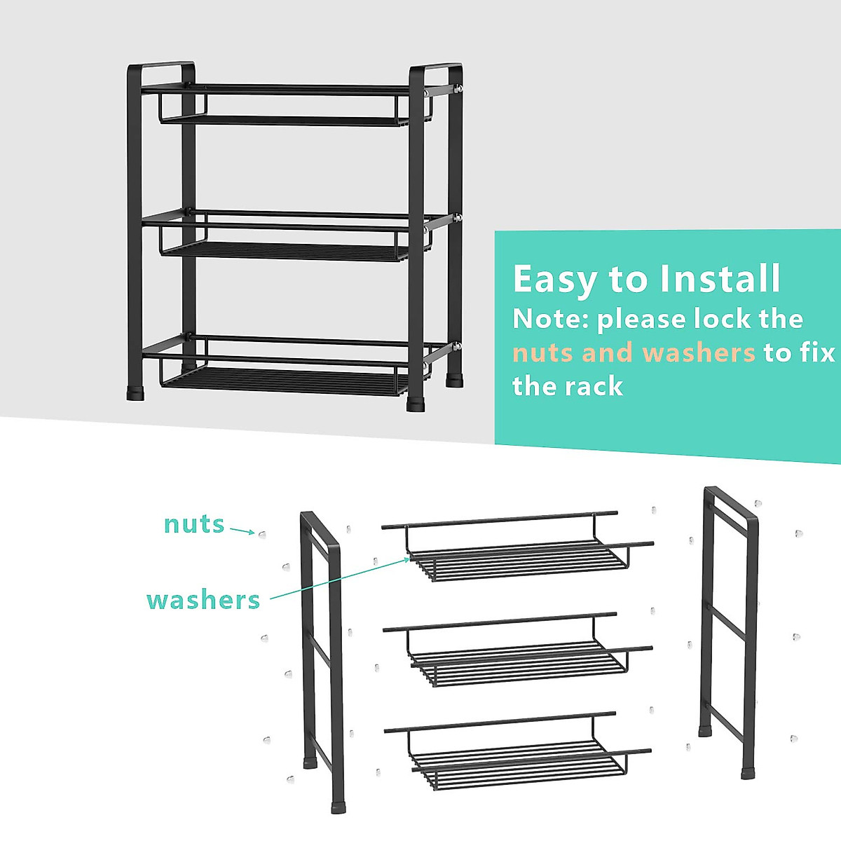 Bathroom Countertop Organizer, Packism 3 Tier Premium Detachable Kitchen Spice Rack for Counter top, Wire Basket Storage Counter Shelf Organizer, Black