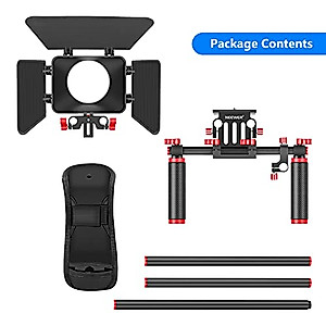 NEEWER Camera Shoulder Rig, Video Film Making System Kit for DSLR Camera and Camcorder with Shoulder Mount, 15mm Rod, Handgrip and Matte Box, Compatible with Canon Nikon Sony DSLR Cameras (Red)