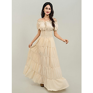 Zhitunemi Renaissance Costumes Women Medieval Chemise Dress Under Dress Peasant Irish Beige S