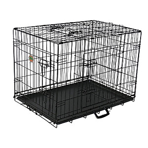 Go Pet Club 36-Inch Three Door Folding Metal Wired Cage Crate Dog Kennels Outdoor and Indoor Pet with Divider Panel, Removable Tray and Handle, Black