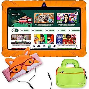 Contixo V8 Tablet for Kids and H1-Fox Kid's Fleece Headphones (Fox) Bundle, Come with Sleeve Bag,Learning Tablet, Parental Control Family Link
