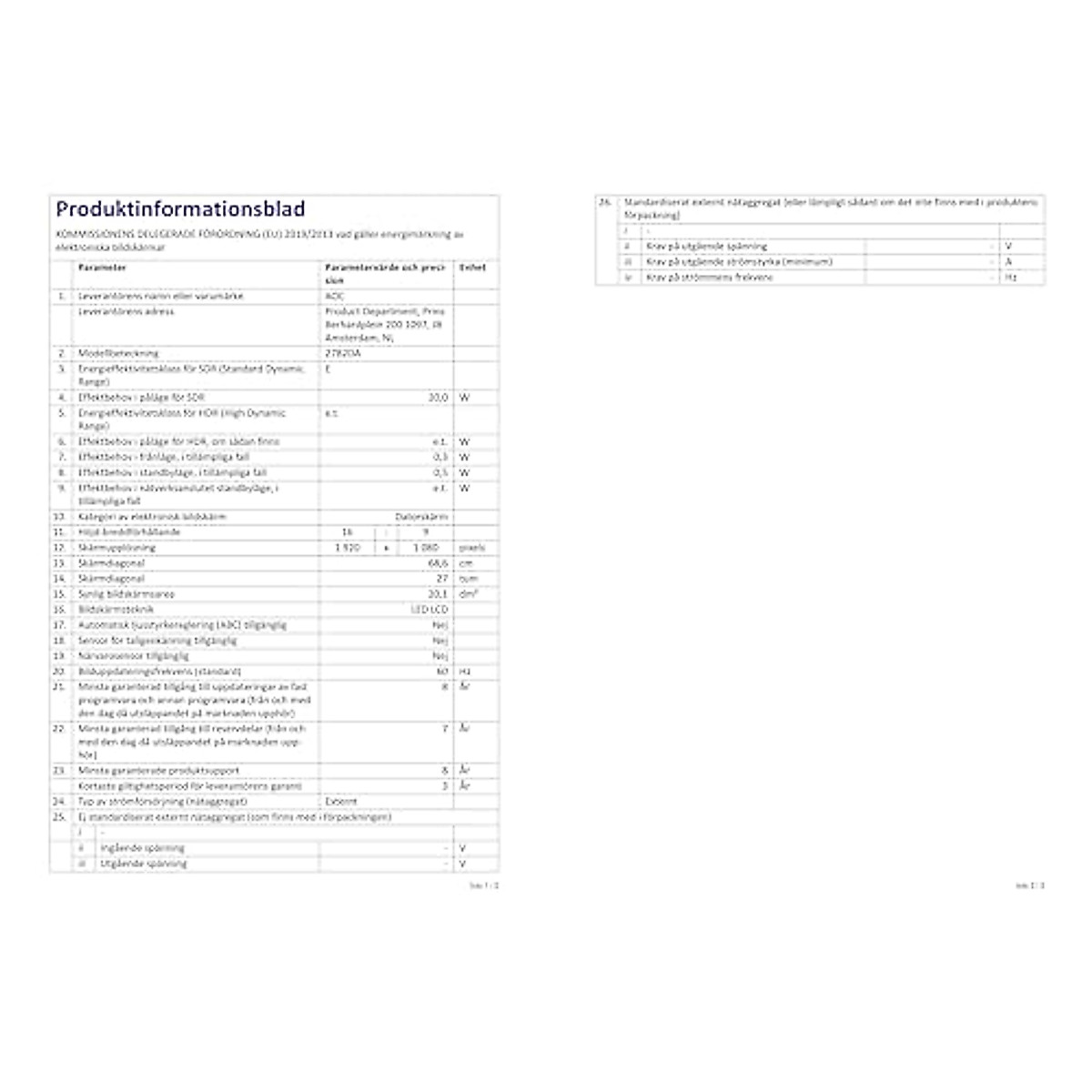 AOC 27B2DA 27 inch IPS Monitor - Full HD 1080p, 4ms Response, Built In Speakers, HDMI, DVI