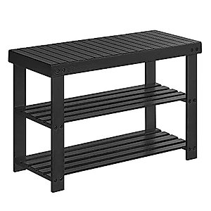 SONGMICS Shoe Rack Bench, 3-Tier Bamboo Shoe Storage Organizer, Entryway Bench, Holds Up to 286 lb, for Entryway Bathroom Bedroom, Black ULBS04H
