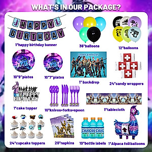 Video Game Party Supplies, Party Decorations for Boys Include Birthday Banner, Balloons, Backdrop, Tableware, Napkins, Foil Balloon, Chocolate Stickers and Bottle Labels