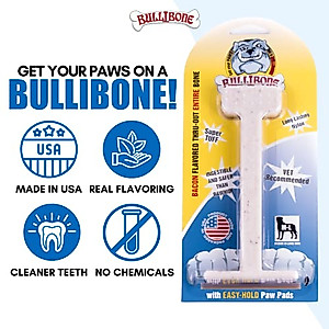 Bullibone Nylon Dog Chew Toy Nylon Bone - Improves Dental Hygiene, Easy to Grip Bottom, and Permeated with Flavor (Bacon, Large - 2 Pack)