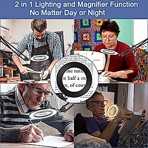 WYZGFRQS 2-in-1 Magnifying Glass with Light, 5X Magnifying Glass with Light and Stand & Clamp, Magnifying Lamp with 72 LED Lights, 3 Modes Stepless Dimmable, Adjustable Swivel Arm
