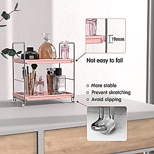 JANUS LiANG 2-Tier Bathroom Countertop Organizer Makeup Organizer Perfume Cosmetic Holder Standing Counter Shelf for Vanity, Bathroom, Bedroom (Pink & Silver)