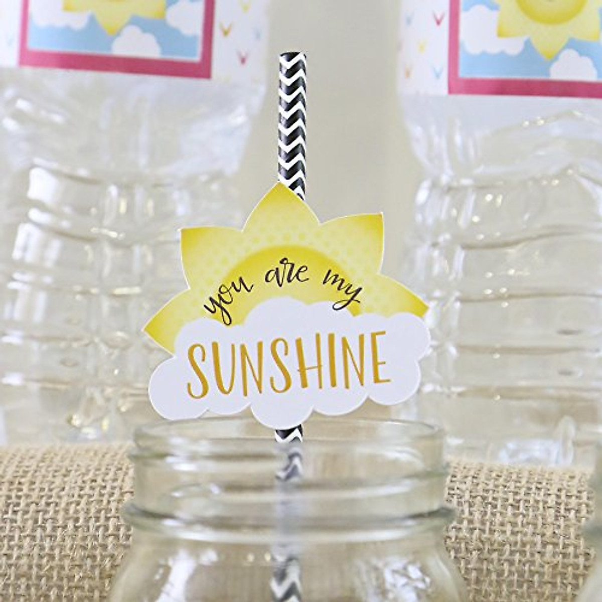 Big Dot of Happiness You are My Sunshine Paper Straw Decor - Baby Shower or Birthday Party Striped Decorative Straws - Set of 24